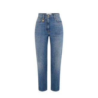 Elisabetta Franchi Femme, Jeans, Bleu, Taille: W26 Jean Ballon avec Cadenas Orn&eacute; de Bijoux