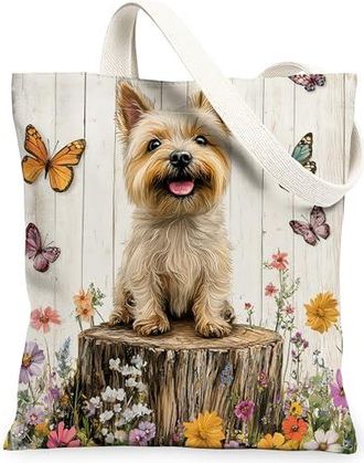 Generic Sac fourre-tout en toile motif chien de cairn terrier printanier 33 x 38,1 cm, sac d&eacute;picerie r&eacute;utilisable pour femme, motif animal de compagnie, d&eacute;cor