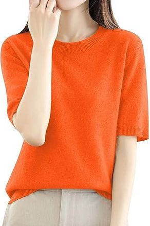 Generic T-shirt à manches courtes pour femme, coupe classique, grande taille, col rond, couleur unie, t-shirt en tricot pour la vie quotidienne, cadeaux de No