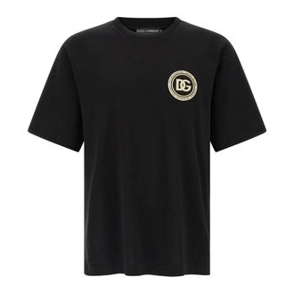 Dolce & Gabbana Baumwoll-T-Shirt mit Logo-Patch - - Tops - Herren - Schwarzk - L