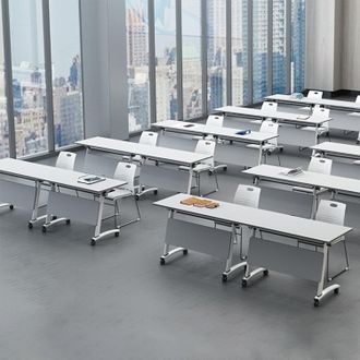Generic Klappbarer Konferenztisch, mobiler Besprechungs- und Schulungstisch mit Klappplatte und Rollen, rechteckiger modularer Seminartisch f&uuml;r Homeoffice und