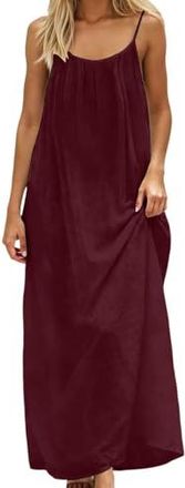 Generic Robe de vacances pour femme - Grande taille - L&eacute;g&egrave;re - Robe longue d&eacute;t&eacute; - Dos profond - D&eacute;contract&eacute;e - Boho - Plage - M&eacute;lange de coton doux - Robe dos