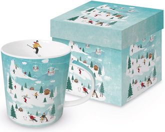 ppd Tasse Weihnachten Skiurlaub im Winter aus Porzellan. Motivtasse f&uuml;r den gedeckten Tisch und als Geschenk 0,4L x H10,5cm