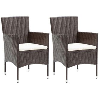 vidaXL Chaises &agrave; manger de jardin lot de 2 R&eacute;sine tress&eacute;e Marron vidaXL