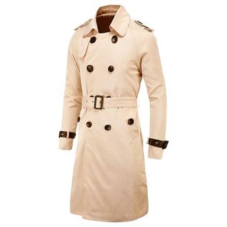 Generic Trench long &agrave; double boutonnage pour homme avec ceinture et revers - Style d&eacute;contract&eacute; - Style streetwear &eacute;l&eacute;gant, kaki, 5XL
