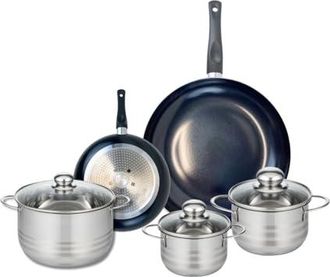 Fackelmann ELO 9730050 Batterie de cuisine 5 pi&egrave;ces, Ensemble de 2 Po&ecirc;les de cuisson 20 et 32 cm et 3 faitouts 14, 16 et 20 cm Elo Prima Brillant, inox, inductio