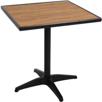 Hhg Neuwertig] Gartentisch HHG 861, Balkontisch Bistrotisch, Gastronomie Outdoor-Beschichtung Alu Holzoptik schwarz, teak braun