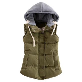 Generic Gilet sans manches matelass&eacute; pour femme, veste dhiver &agrave; capuche, coupe ajust&eacute;e, sans manches et chaude, vert arm&eacute;e, taille XX Large