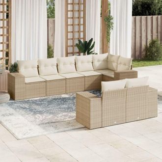 vidaXL Vidaxl - Salon de jardin avec coussins 8 pcs beige r&eacute;sine tress&eacute;e
