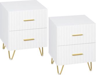 Woltu Nachttisch 2er Set, Nachtschrank mit 2 Schubladen, Nachtkästchen mit vertikalen Linien, Beistelltisch Nachtkommode für Schlafzimmer, 40x53x35