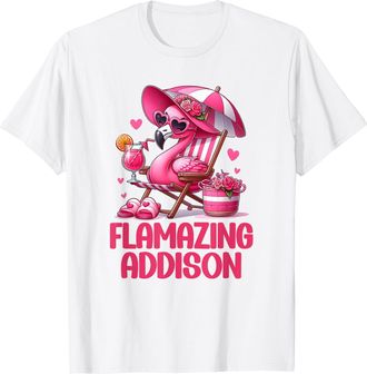 BDAZ Flamazing Addison Pink Flamingo Tropical Beach Trip Damen T-Shirt