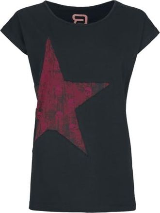 RED by EMP Femme T-Shirt Basique Noir avec imprim&eacute; &eacute;toile XXL