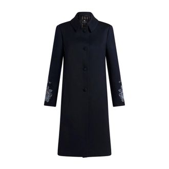 Etro Femme, Manteaux, Bleu, Taille: 38 FR Manteau Bleu en Laine Mélangée avec Broderies Florales