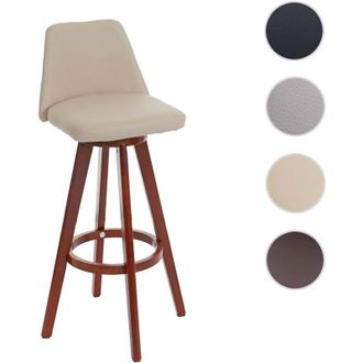 Mendler Mendler - Tabouret de bar Boras, chaise de comptoir, bois, similicuir, rotatif - cr&egrave;me, pieds fonc&eacute;s