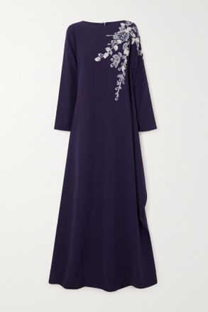 Marchesa Robe Aus Stretch-cr&ecirc;pe Mit Zierperlen Und Stickereien - Blau