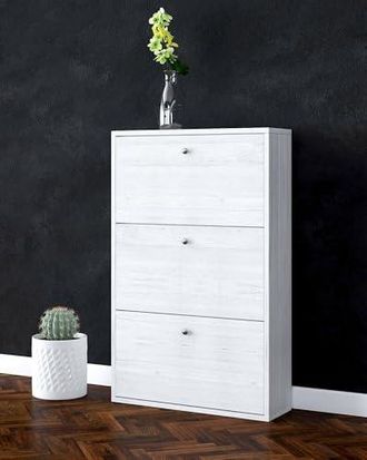 Dmora Schuhschrank Cebu, Platzsparendes Schuhregal, Mehrzweck-Eingangsgarderobe, M&ouml;bel f&uuml;r Schuhe, Made in Italy, 73x15h110 cm, Hellgrau