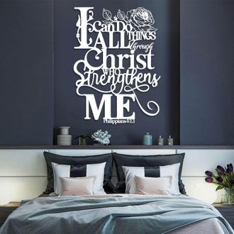 Generic Schwarzes Wandbild aus Metall mit dem Bibelvers Philipper 4,13, christliche Wanddekoration aus Metall, Moderne Skulptur mit dem Bibelvers Philipper 4,