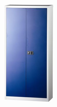 Bisley Fl&uuml;gelt&uuml;renschrank Universal, 4 verzinkte Fachb&ouml;den, 5 OH, Metall, 505 Korpus Lichtgrau, Fronten Oxfordblau, 40 x 91.4 x 195 cm