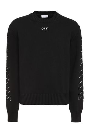 Off-white Mens Cotton Crew-Neck Sweater Black Sweatshirts