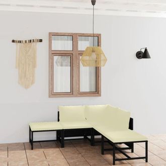 vidaXL Salon de jardin 6 pcs avec coussins R&eacute;sine tress&eacute;e Noir