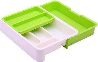 Yarnow Teleskop Aufbewahrungsbox Küchen Organizer Besteckablage Ausziehbar mit Trennwand Design Mehrfach Unterteilt für Schublade Schreibtisch Büro Home Weiß