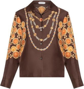Versace Femme, Blouses et Chemises, Brun, Taille: 40 FR Chemise en twill de soie imprim&eacute;e