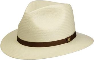 Stetson Chapeau en Paille Fallkirk Traveller Femme/Homme - de Soleil avec Ruban Gros Grain Ete Printemps-ete - L (58-59 cm) Blanc