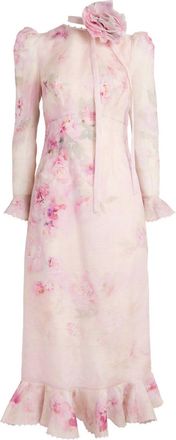 Zimmermann Linen-Silk Floral-Embellished Midi Dress Size XL