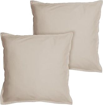 Matt & Rose Taies doreiller 65x65 cm Lot de 2 Unies &agrave; Volant Coton LAV&Eacute; | 100% Coton Lav&eacute; | Oeko-TEX | Couleur Lin