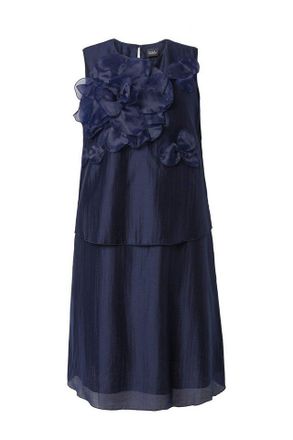 Ulla Popken Midikleid Chiffon-Midikleid Bl&uuml;ten-Applikation Rundhals
