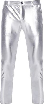 Generic Pantalon de danse extensible dor&eacute; brillant pour homme - Pantalon de danse confortable et d&eacute;contract&eacute; pour les artistes de sc&egrave;ne, argent&eacute;, 3XL