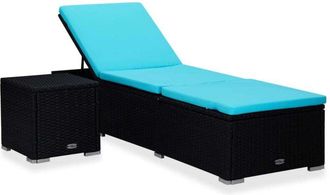 vidaXL Chaise longue avec coussin et table &agrave; th&eacute; R&eacute;sine tress&eacute;e Bleu