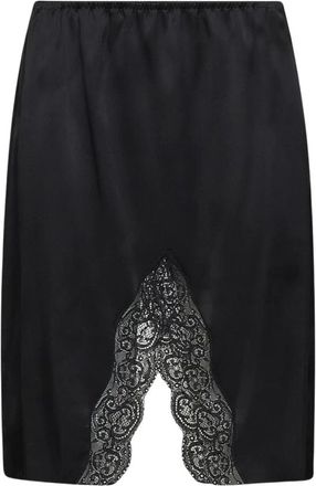Saint Laurent Spitzenbesetzter Seiden-Midirock - - Skirts - Damen - Schwarzk - M