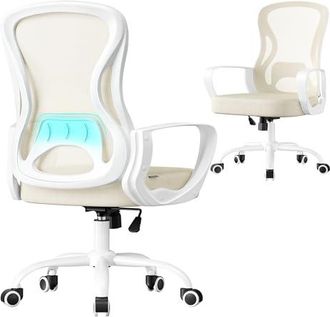 Songmics B&uuml;rostuhl ergonomisch, Drehstuhl mit Netzgewebe, Schreibtischstuhl mit Lendenst&uuml;tze, Wippfunktion, Armlehnen, f&uuml;r Arbeitszimmer, Schlafzimmer, cappucc