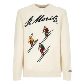 Saint Barth Homme, Pulls, Beige, Taille: L Pull Ivoire Motif Ski en Laine