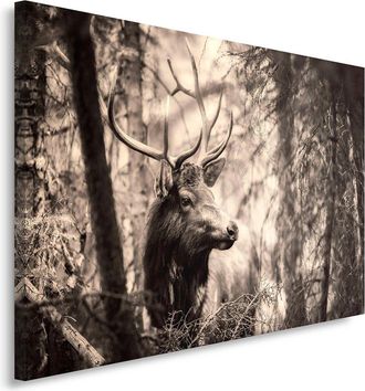 Feeby Bilder Hirsch Wald Landschaft XXL 120x80 cm 1Teilig Wohnzimmer Schlafzimmer Modern Wandbilder Leinwandbilder Bild auf Leinwand Kunstdruck Wanddekorati