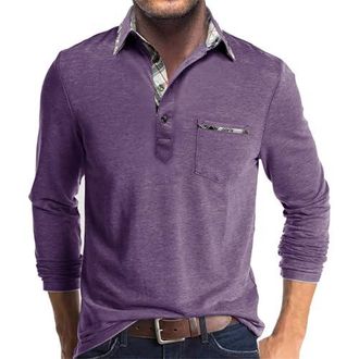 Generic Polo pour homme &agrave; col standard &agrave; manches longues - Coupe droite - T-shirt Henley avec poche poitrine - Bouton 1/4 - Pull de couleur unie - T-shirt d&eacute;t