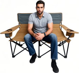 Generico Loveseat-Campingstuhl: Tragbares Doppelzimmer mit atmungsaktivem und stabilem Design für Terrasse, Hinterhof, Rasen, Balkon, Pool, Bräune und Camping 