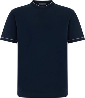 Boggi Milano Homme, Tops, Bleu, Taille: M T-Shirt en maille cr&ecirc;pe de coton