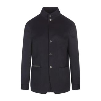 Ermenegildo Zegna Blauer Kaschmir-Midi-Mantel mit hohem Kragen - - Jackets - Herren - Blau - 2XL