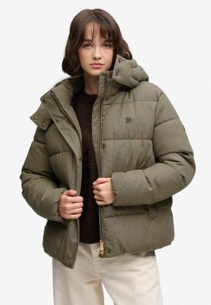Superdry Steppjacke PREMIUM HOOD CHECK PUFFER JKT Materialmix, relaxed fit, au&szlig;en aus Webstoff mit Hahnentritt-Muster