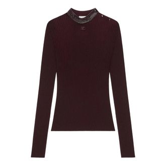 Courr&egrave;ges Gerippter Rollkragenpullover mit Vinyl-Einsatz - - Knitwear - Damen - Rot - S