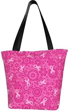 AOOEDM Ruban rose dentelle r&eacute;utilisable sac d&eacute;picerie sac &agrave; provisions d&eacute;contract&eacute; sac &agrave; bandouli&egrave;re sac &agrave; main pour hommes femmes ECO march&eacute; sac plage sac v