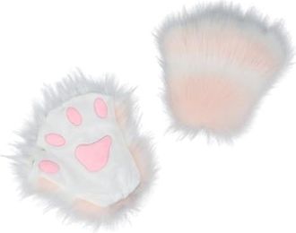 Generic Gants en forme de patte de chat - Mitaines en peluche, accessoires de costume danimal mignon | Design en fourrure douce pour garder les mains au chaud