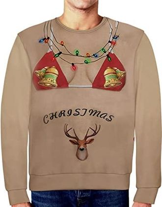 Generic Pull de Noël pour homme 2025 - Pull de Noël moche pour homme - Imprimé amusant - Manches longues - Col rond - Tendance et décontracté, 3 - Kaki, 5XL