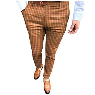 Generic Pantalon &agrave; carreaux pour homme, skinny - Pantalon de costume pour homme - Coupe ajust&eacute;e - Pantalon d&eacute;t&eacute; respirant - Pantalon de loisirs tendance - Con