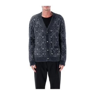Casablanca Homme, Pulls, Gris, Taille: M Monogram Jacquard Knit Cardigan