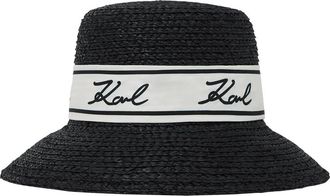 Karl Lagerfeld Caps & M&uuml;tzen - Signature-Sonnenhut mit Schal Hut - Gr. ONE SIZE - in Schwarz - f&uuml;r Damen