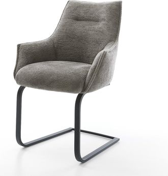 DELIFE Freischwinger Alja-Flex mit Armlehnen Boucl&eacute; Soft Schlamm Freischwinger flach Schwarz Taschenfederkern, Esszimmerst&uuml;hle