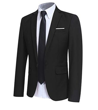 AlltheMen Sakko Herren Slim Fit Sportlich Anzugjacke Herren Elegant Modern Blazer f&uuml;r Business Hochzeit Freizeit Schwarz XXL